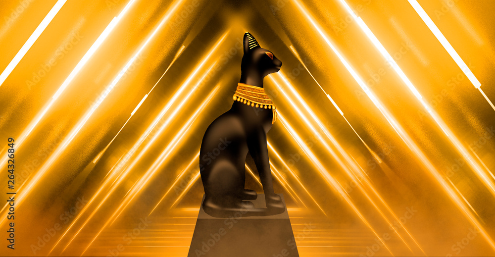 Egyptian asbstract background, goddess of Egypt Bastet, abstract golden ...