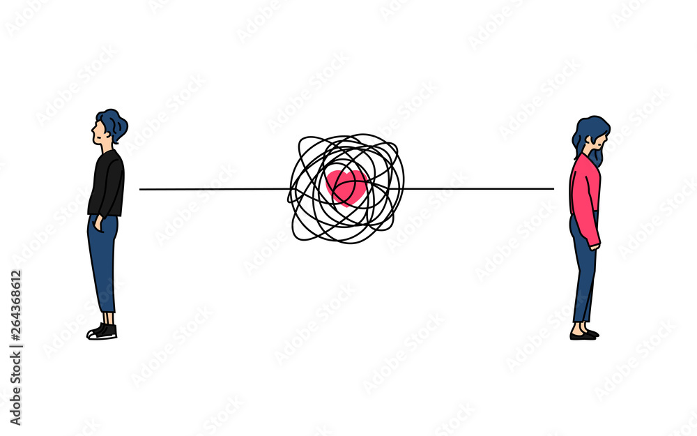 complicated couple love relationship problem doodle color drawing ...