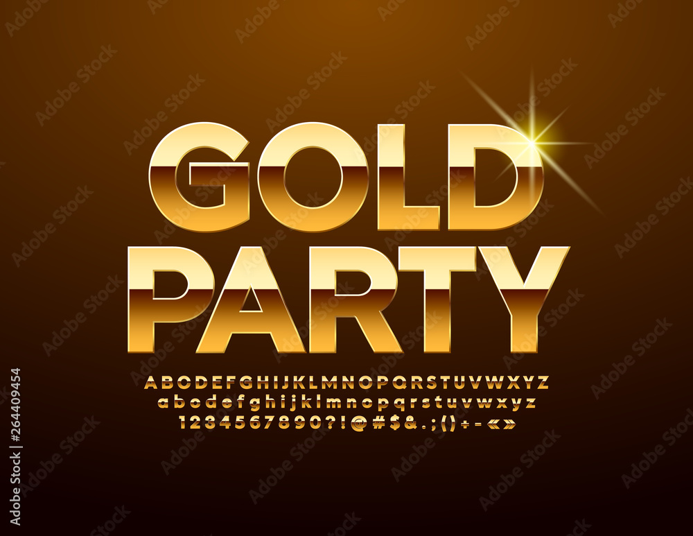 Vector chic poster Gold Party, Royal glossy Alphabet Letters, Numbers ...