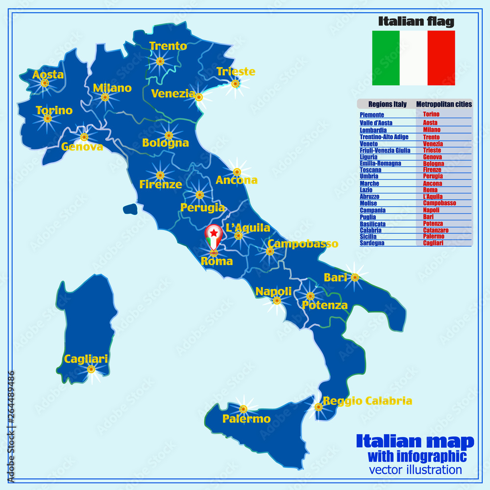 Map of Italy with infographic. Illustration with italian infographic ...