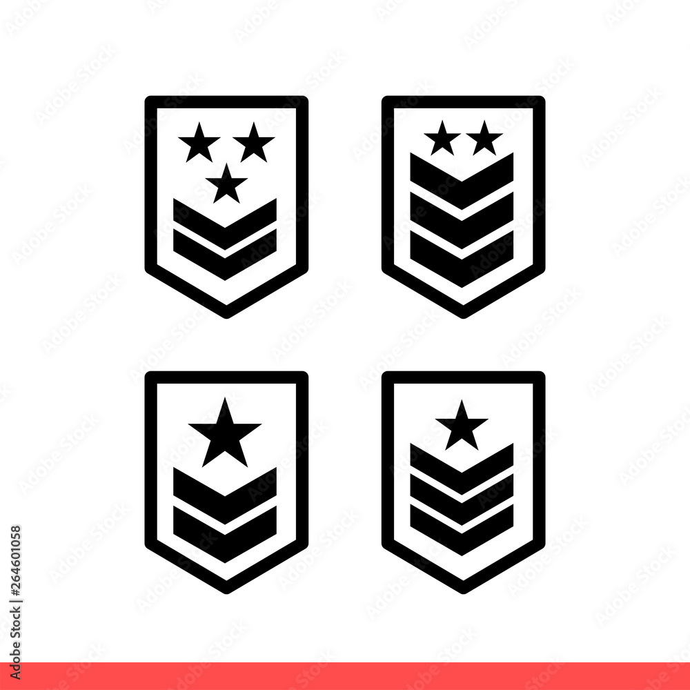 Military rank icon set, medal collection symbol. Simple, flat design on ...