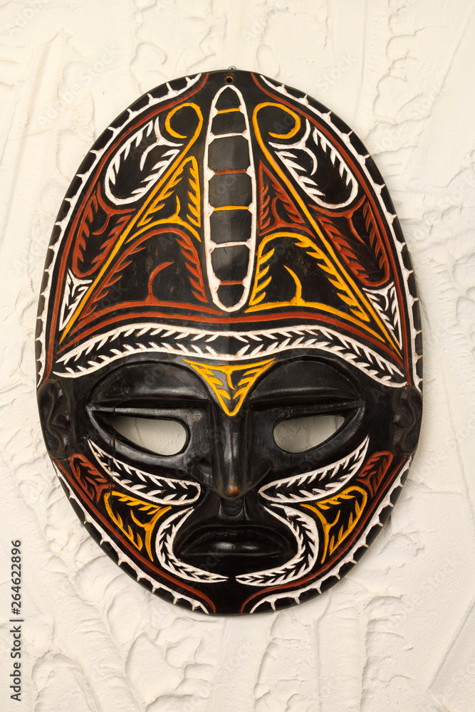 Papua New Guinea Tubuan ceremonial mask of ancestor spirit with ochre ...