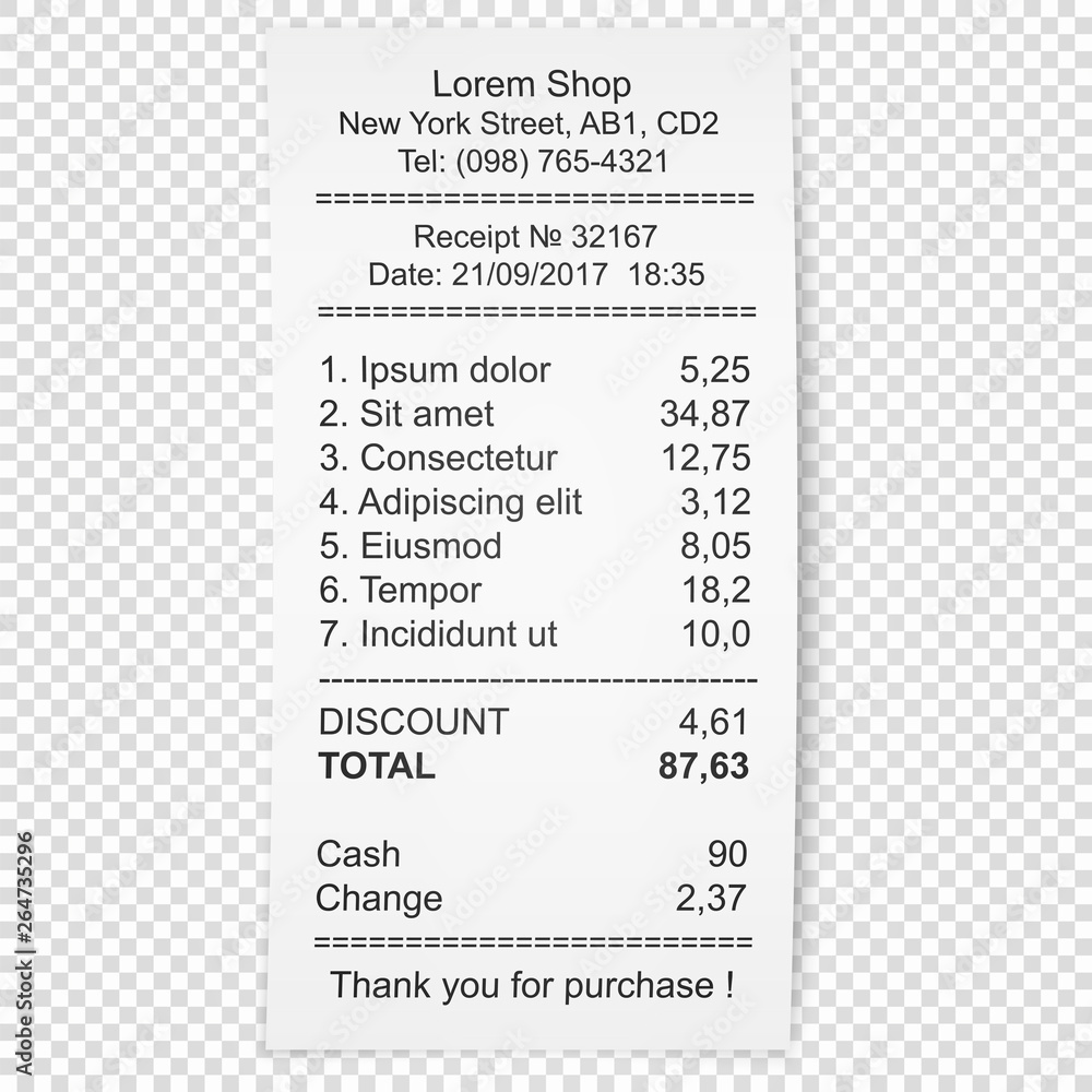 Paper receipt. Vector illustration with shadow isolated on transparent ...
