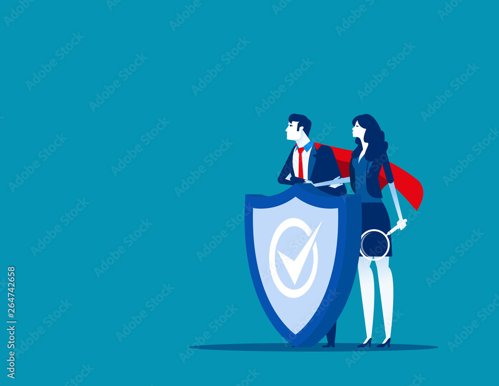 Program team and shield covering from attacks. Concept business vector ...