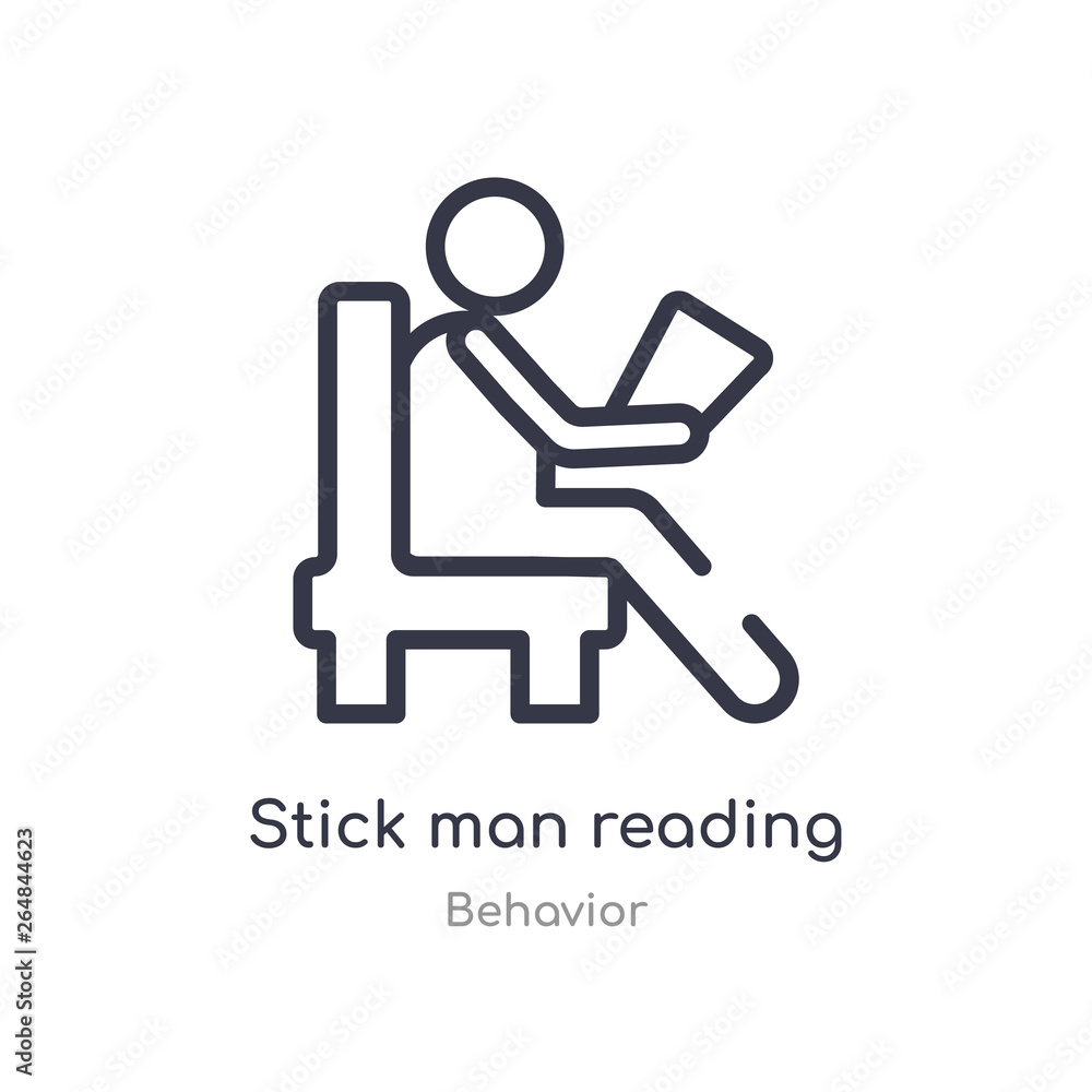 stick man reading outline icon. isolated line vector illustration from ...