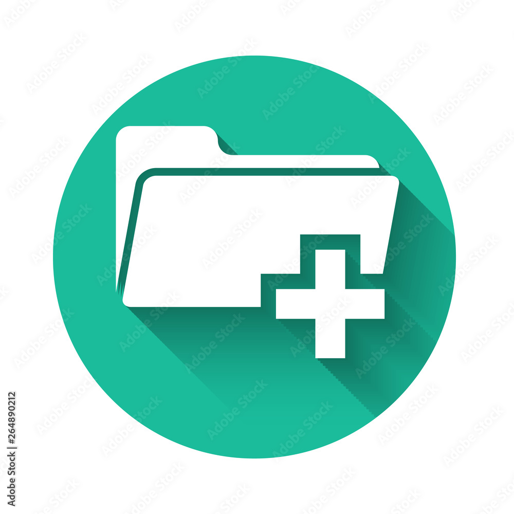 White Add new folder icon isolated with long shadow. New folder file sign. Copy document icon ...