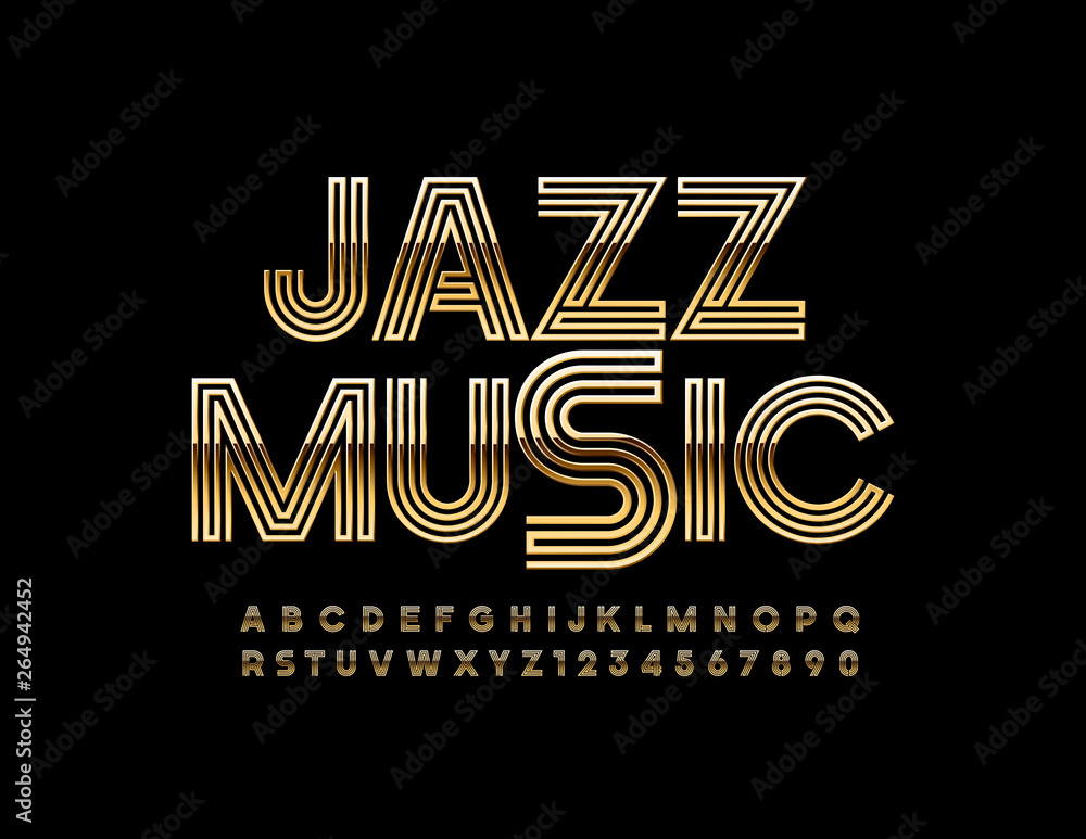 Vector chic sign Jazz Music with Golden Alphabet Letters and Symbols ...