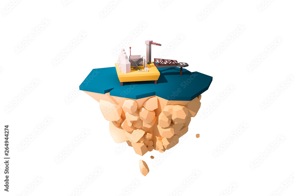 oil platform offshore drilling rig on island isolated ocean low poly ...