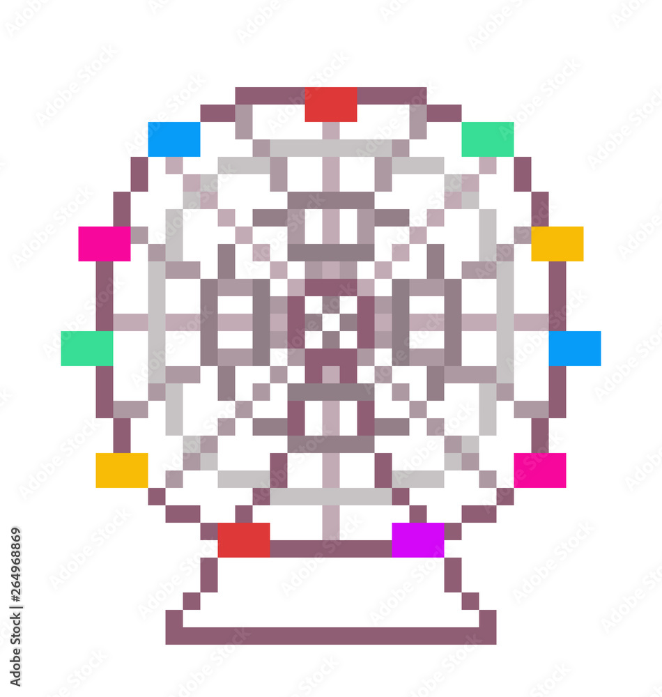 Giant Ferris wheel, old school 80s-90s style 8 bit pixel art icon ...