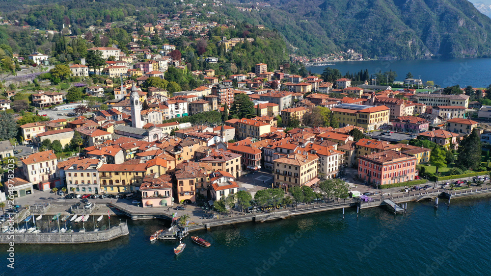 Aerial drone photo of iconic village of Tremezzina in lake Como one of ...