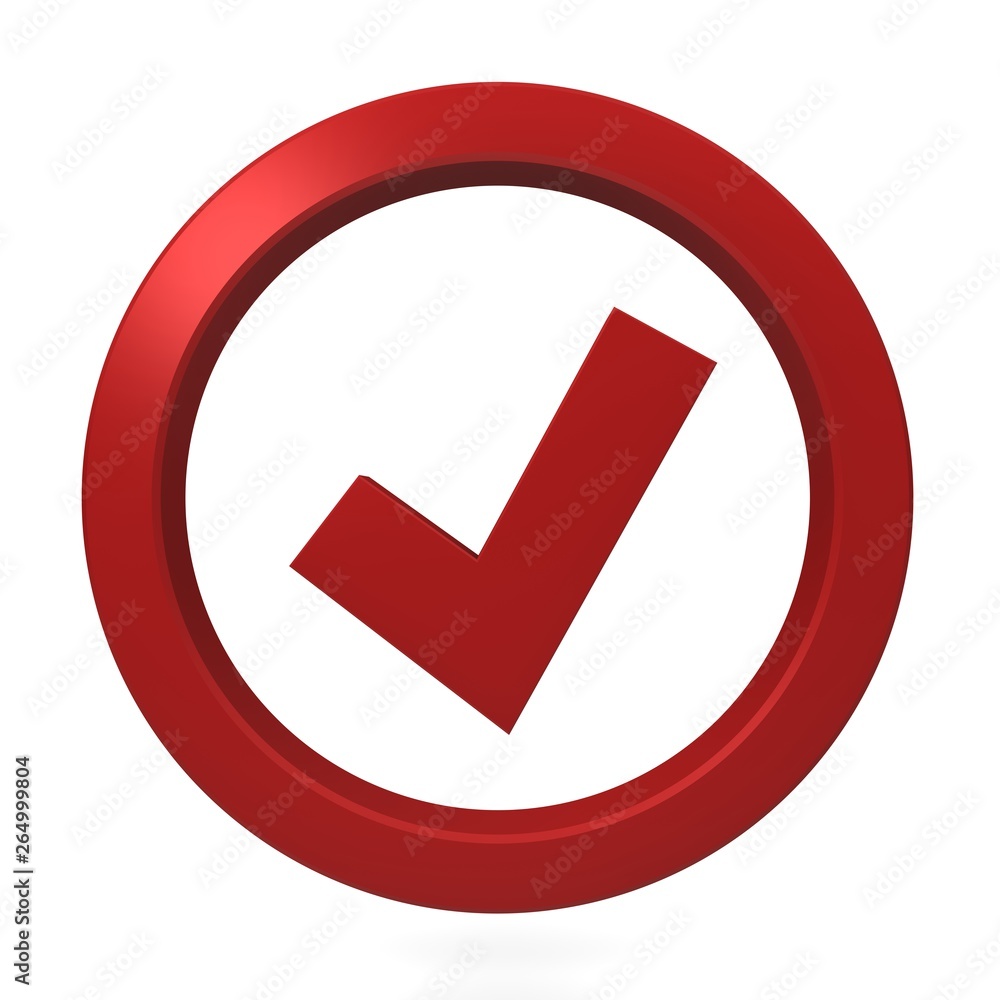 check mark tick icon ok symbol accept sign yes 3d red render graphic ...