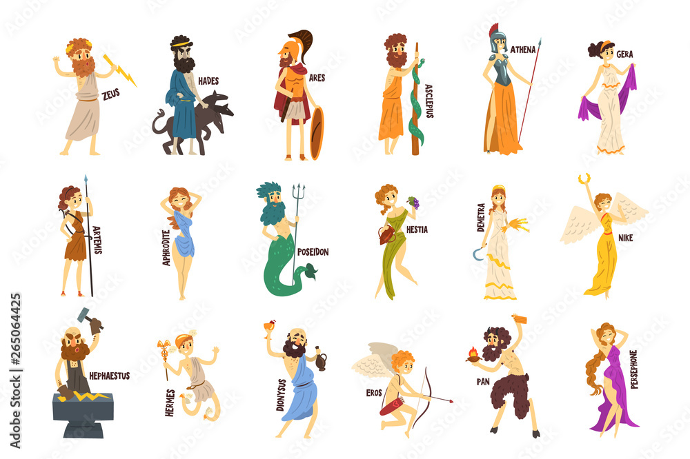 Greek Gods set, Dionysus, Hermes, Hephaestus,Zeus, Hades, Poseidon ...