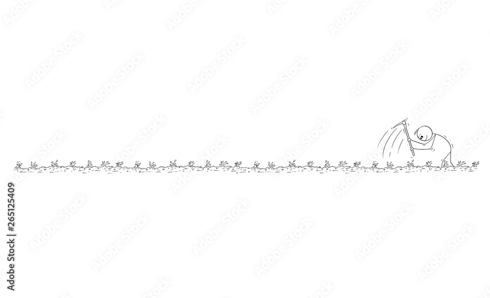 Cartoon stick figure drawing conceptual illustration of poor farmer ...