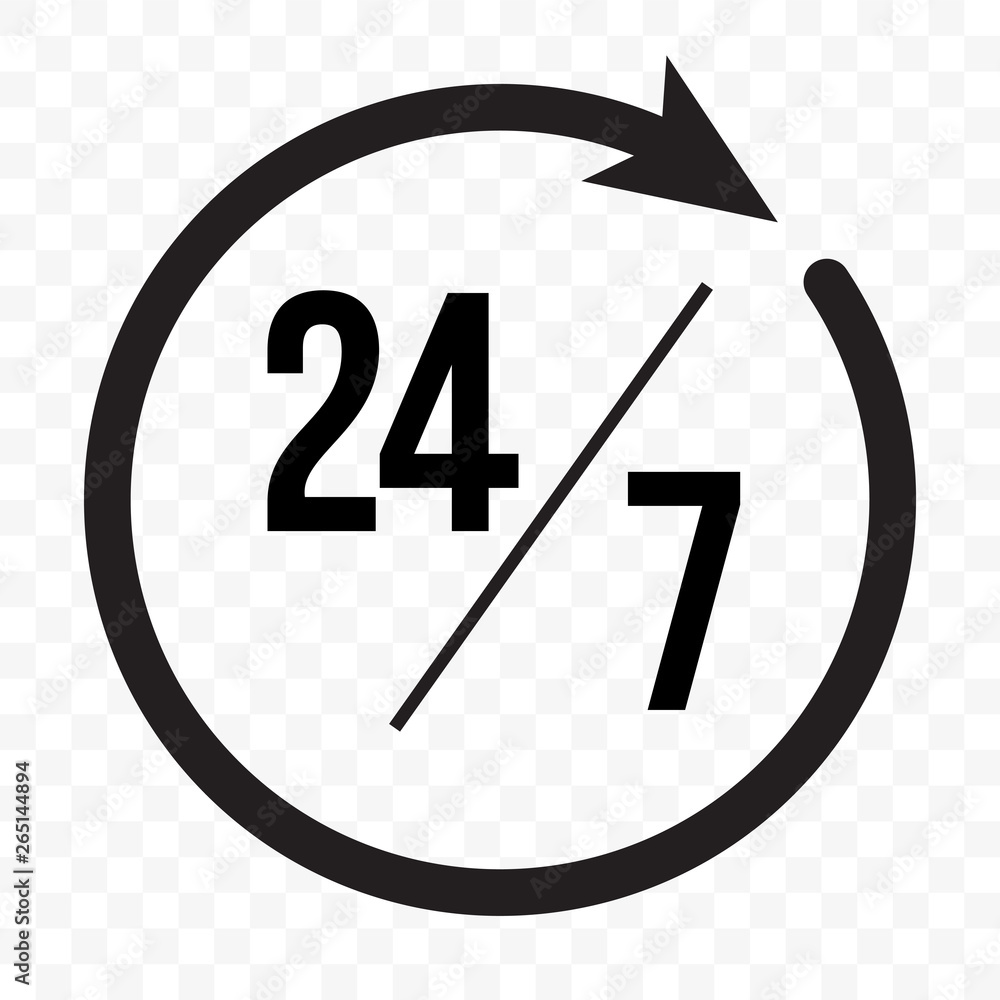 24 7 clock arrow icon, customer support, delivery and open symbol ...