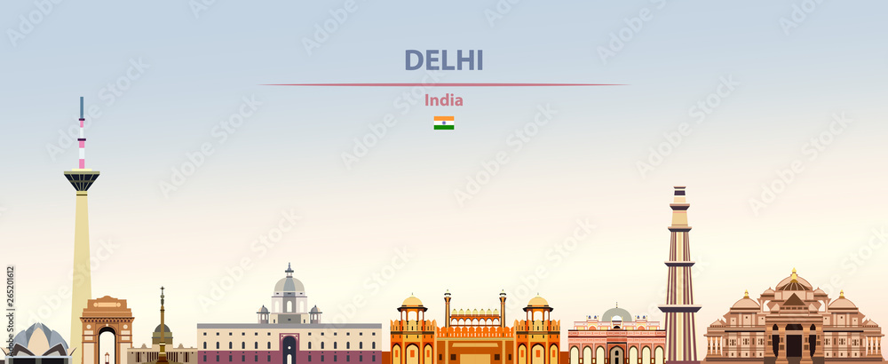 Delhi city skyline on colorful gradient beautiful daytime background ...