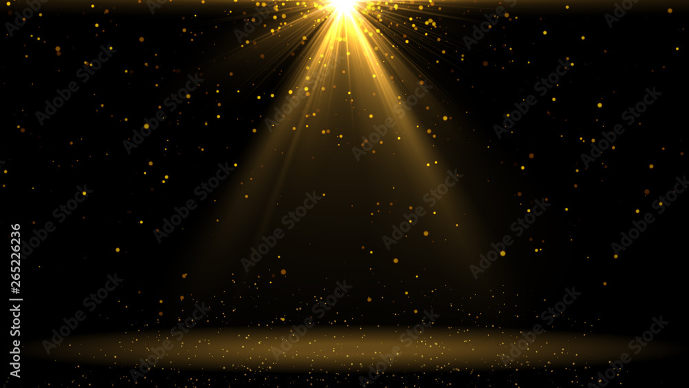 Gold lights shining .golden background with shiny stars and rays ...