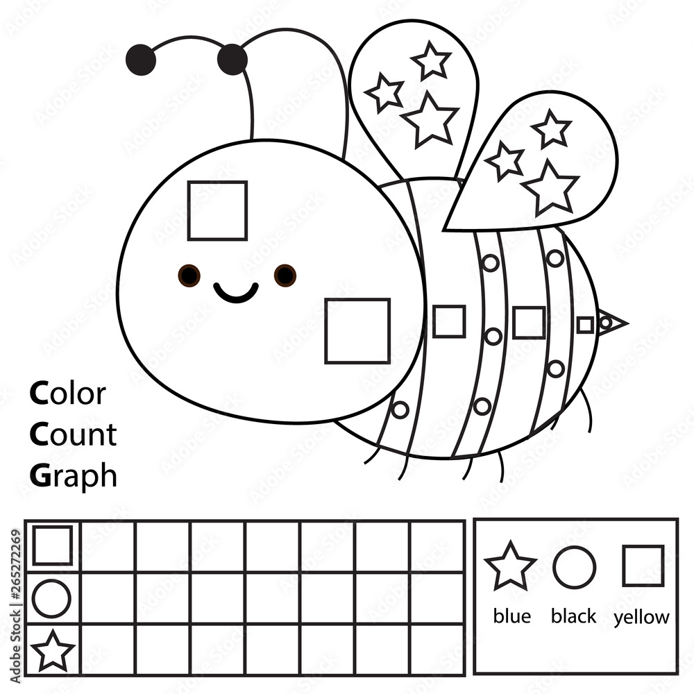 Color, count and graph. Educational children game. Color cartoon bee ...