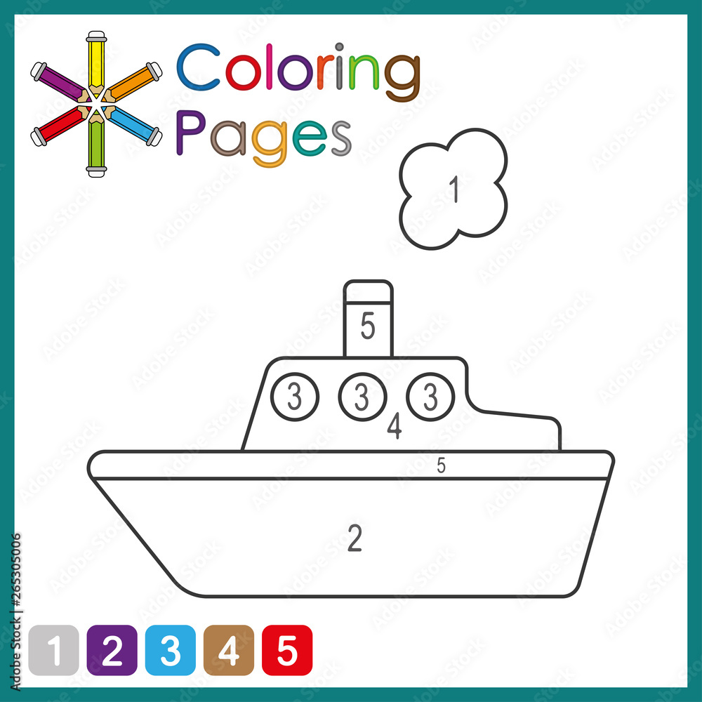 coloring page for kids, color the parts of the object according to ...