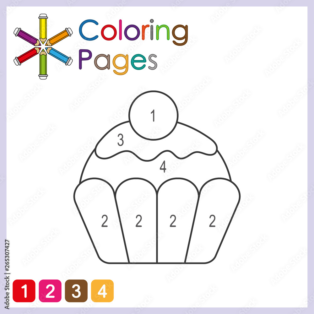 coloring page for kids, color the parts of the object according to ...