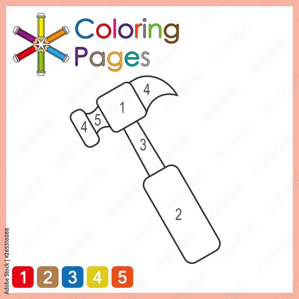 coloring page for kids, color the parts of the object according to ...