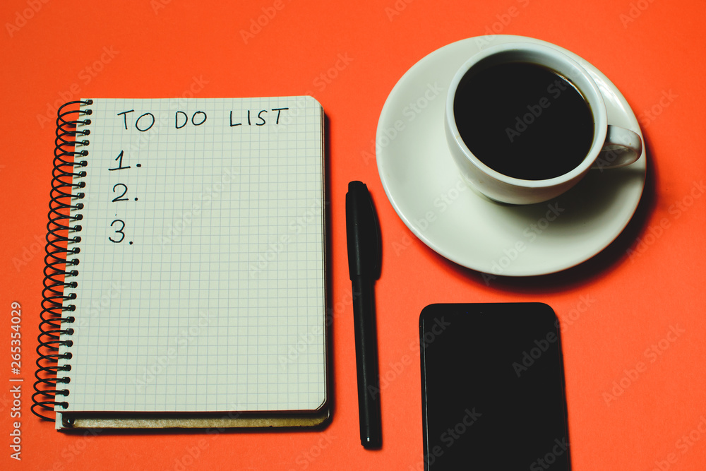 To do list in spiral notepad. Trendy pink background, flat lay style ...