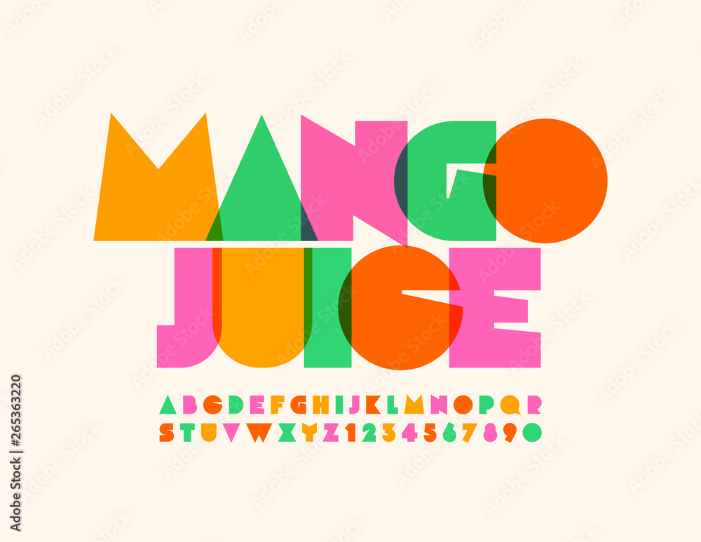 Vector bright emblem Mango Juice with transparent creative Font ...