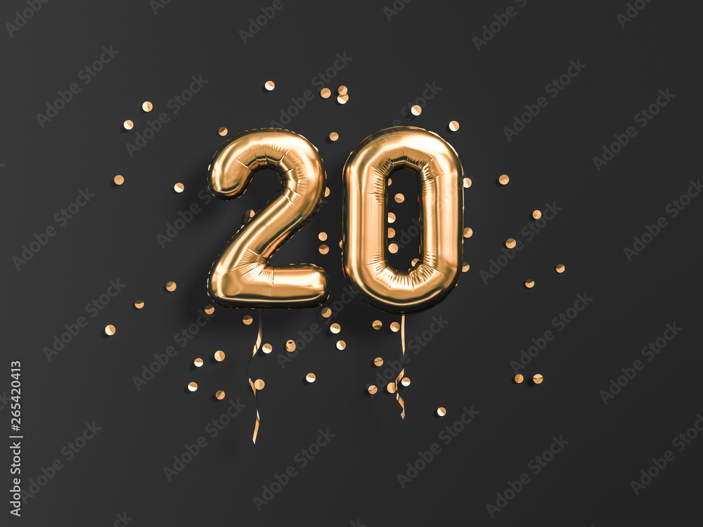 20 years old. Gold balloons number 20th anniversary, happy birthday ...