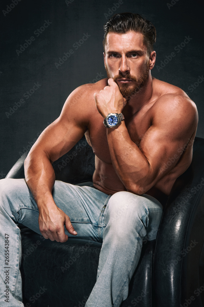 Handsome Muscular Shirtless Men in Jeans Stock Photo | Adobe Stock