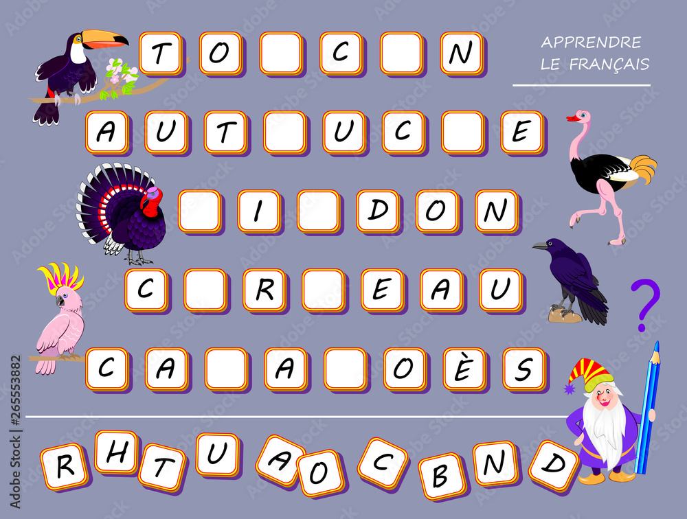 Learn French. Logic puzzle game for kids to study French language words ...
