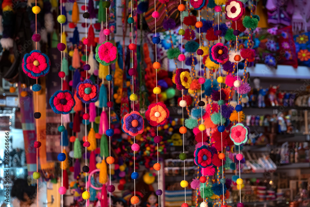 Colorful peruvian and andean handmade (handcraft) textile and woolen ...