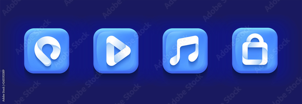 App icon collection. Sign collection. Square shape. Mobile UX/UI. Blue ...