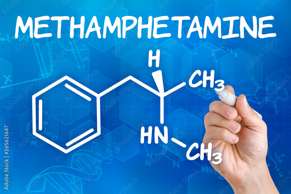 Foto de Stock Hand with pen drawing the chemical formula of ...