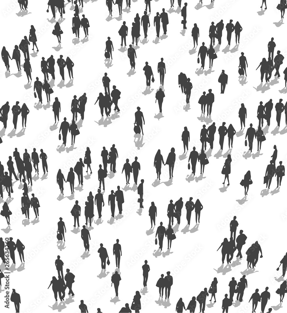 Vector illustration of crowd of people walking from high angle view ...