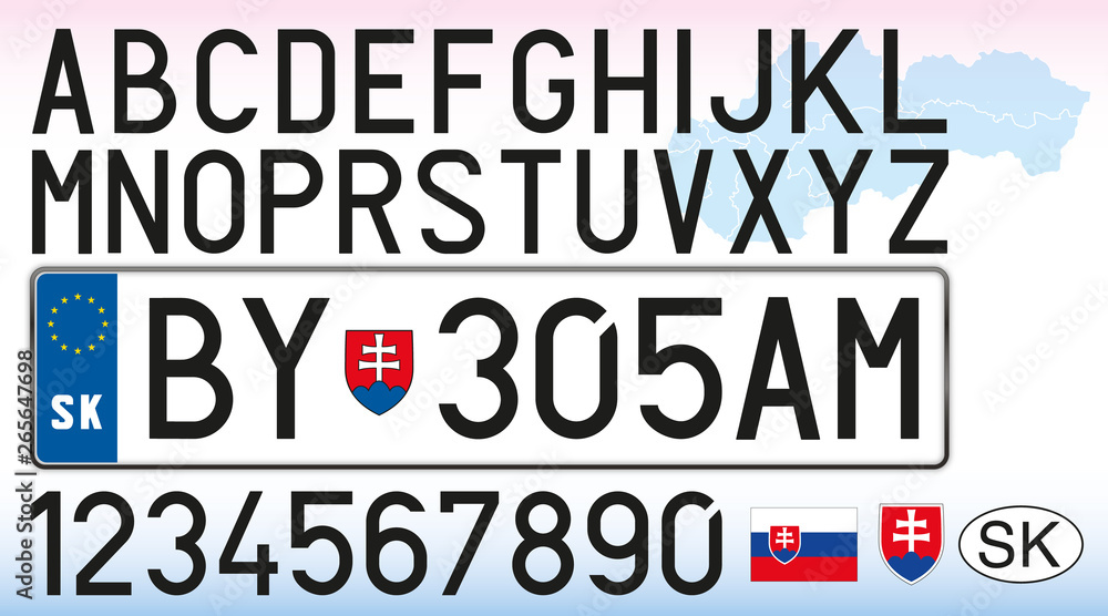 Slovakia car license plate, letters, numbers and symbols Stock Vector ...