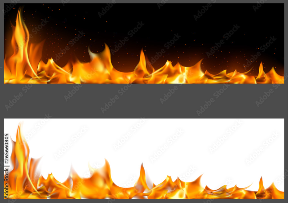 Realistic Fire Flames on Banners - Two Graphic Variants with Black and ...