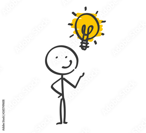 Strichmännchen mit Glühbirne hat eine Idee Stock Vector | Adobe Stock