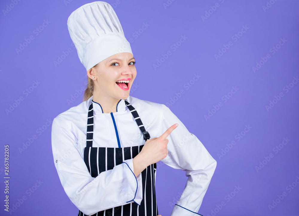 Here is your menu. Culinary expert advertising restaurant menu. Happy ...