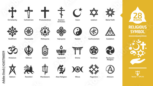 Plakat Religious symbol glyph icon set with christian cross, islam ...