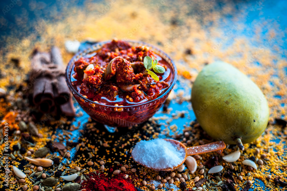 Popular Indian & Asian pickle of mango in a glass bowl i.e. Aam ka ...