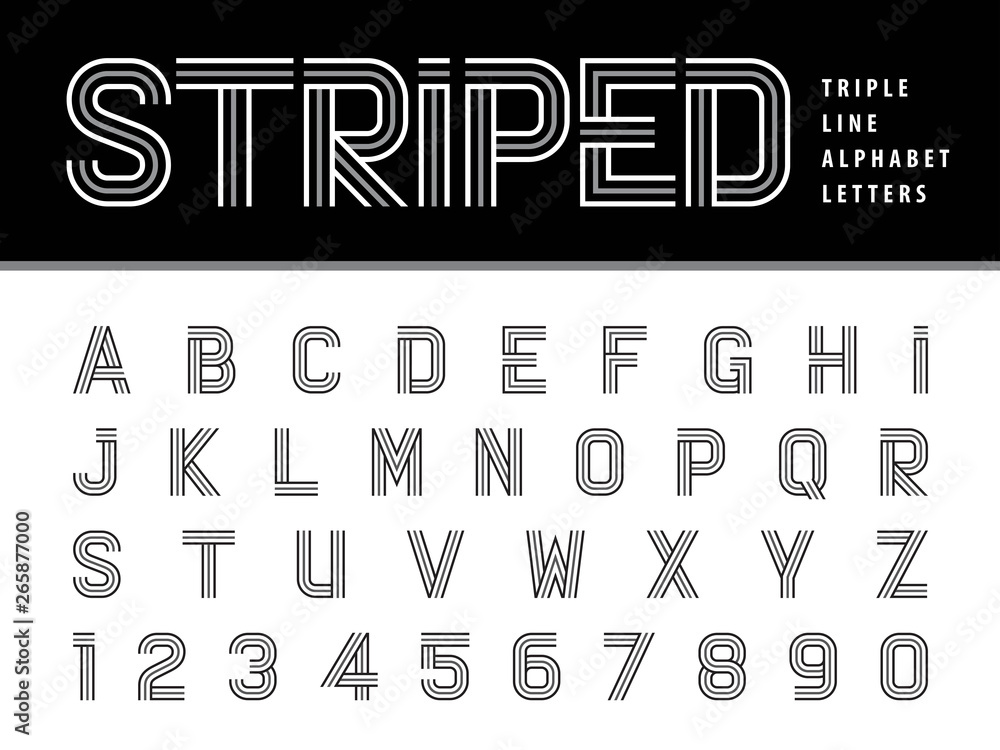 Vector of Modern Alphabet Letters and numbers, Triple Line Stripes Font ...