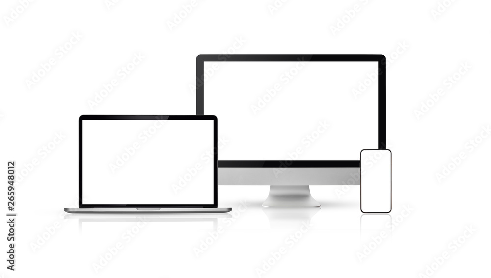 set new model of computer display or desktop and smartphone laptop on ...