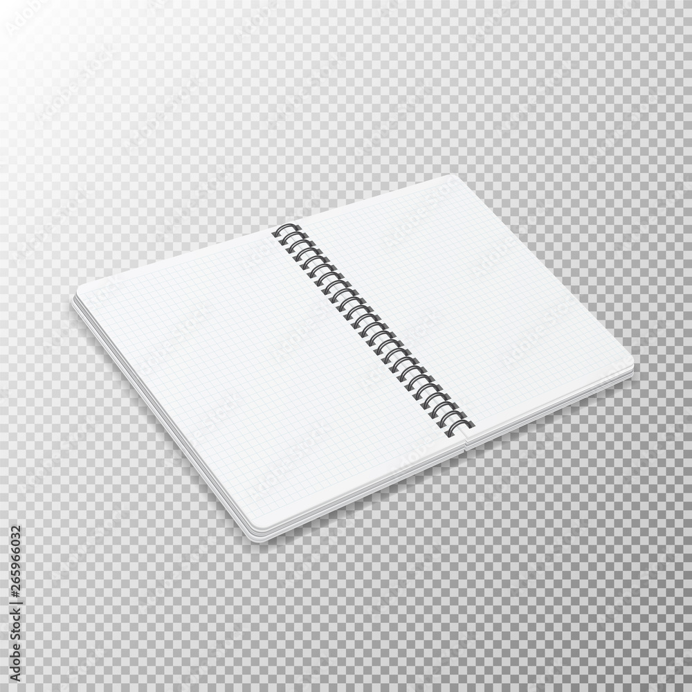 Open notebook template with square grid on transparent background ...