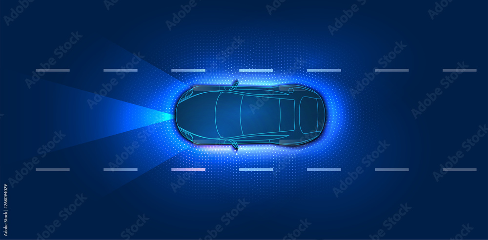 Smart car. Autonomous smart car scans the road . Autonomous self ...