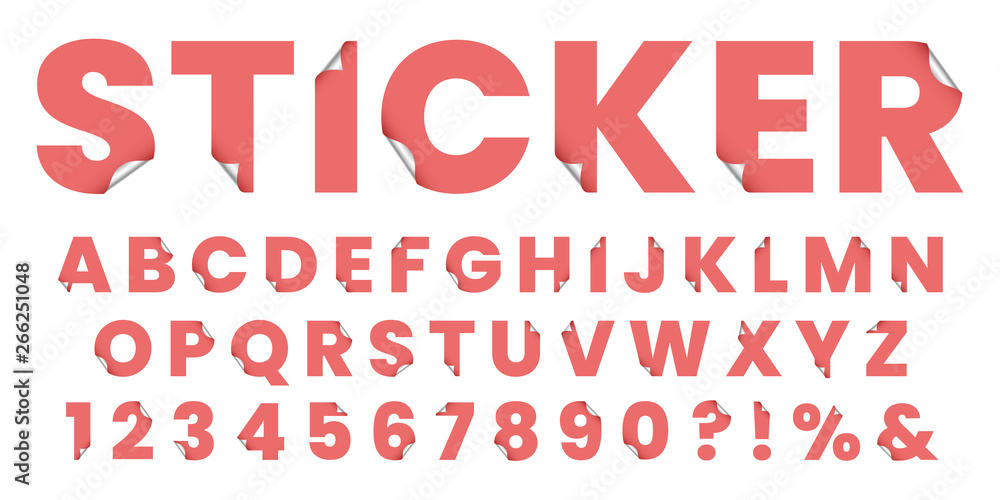 Sticker font. Sticky paper alphabet letters, stylized notepad stickers ...