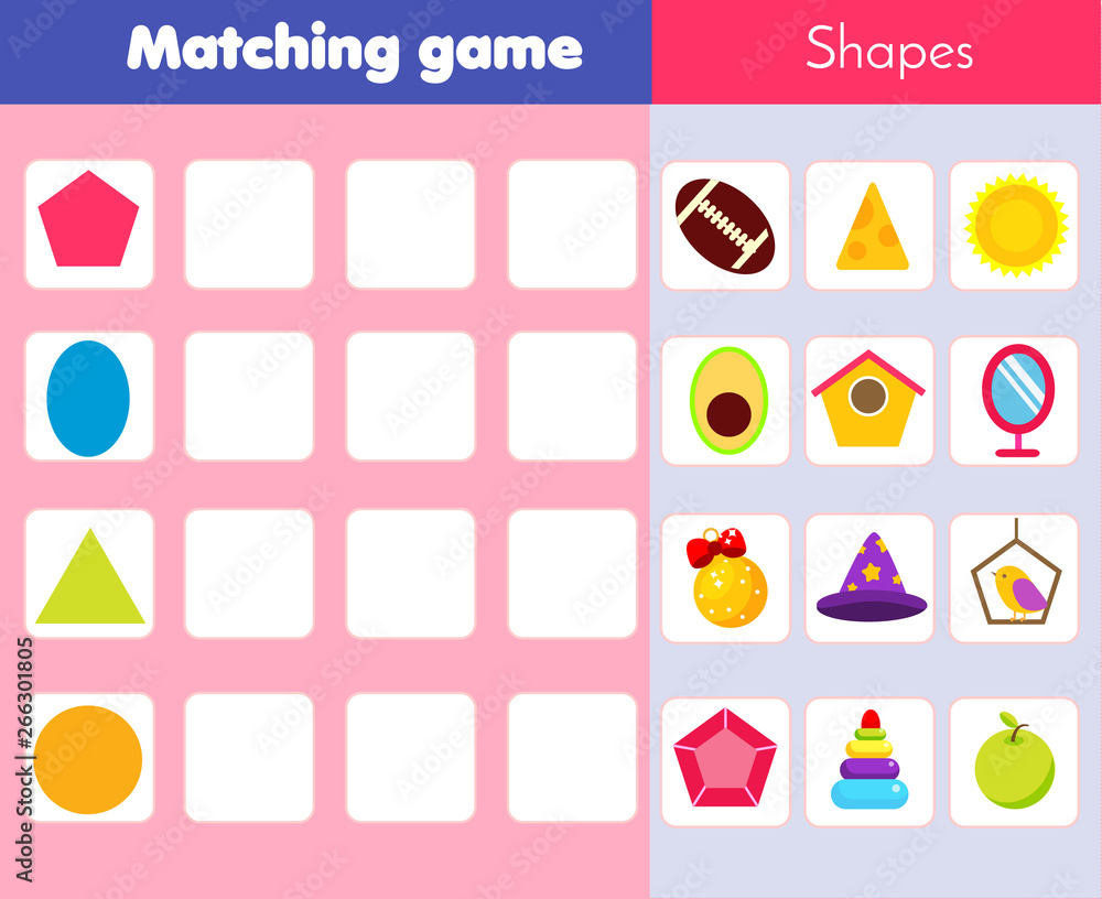 Matching children educational game. Match objects and shapes. Activity ...