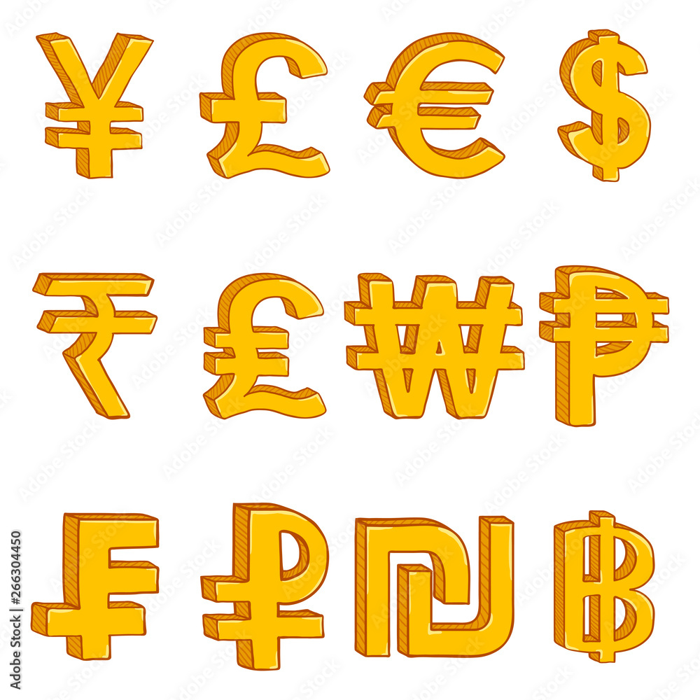 Vector Set of Cartoon Golden Modern Currency Symbols Stock Vector ...
