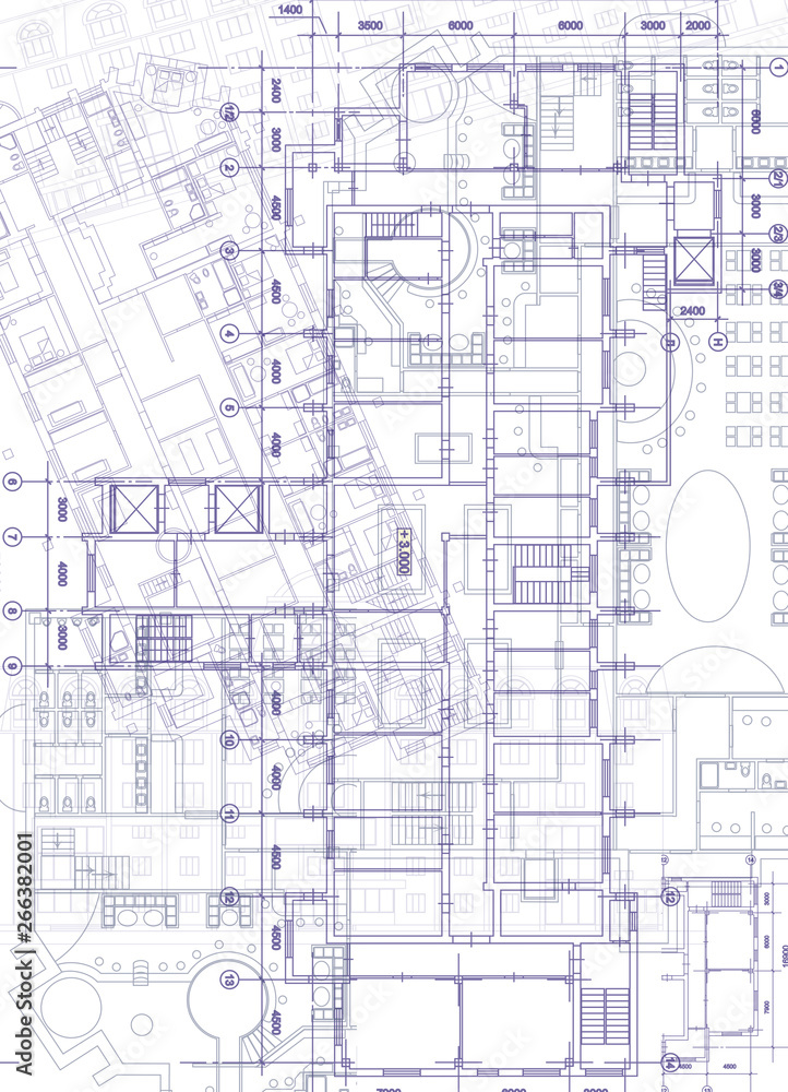 Architectural background with technical drawings. Blueprints plan ...
