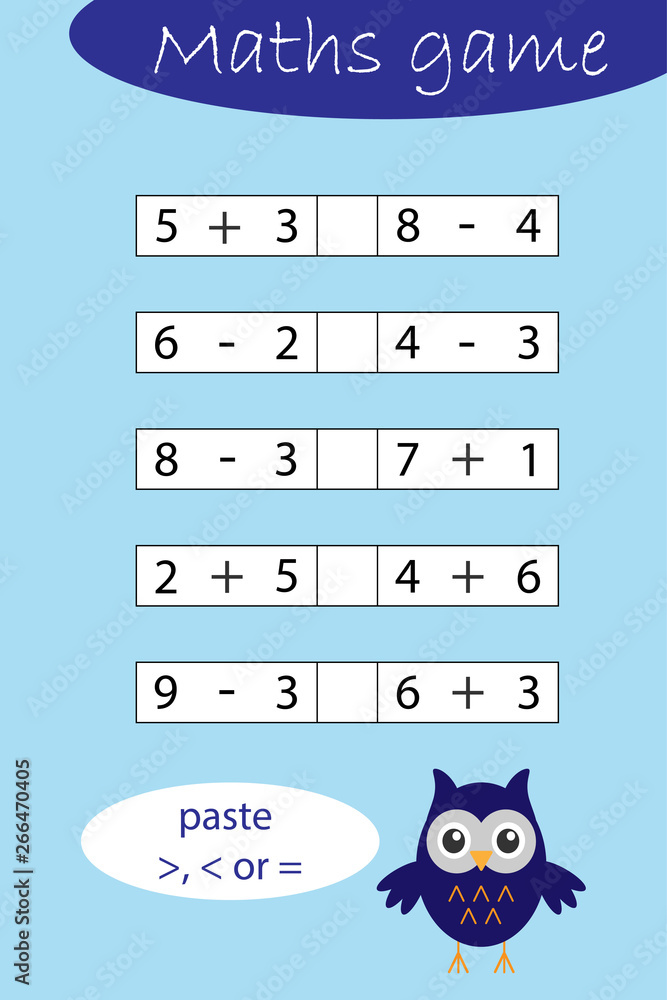 Mathematics game for children, find a solution, solve and paste ...