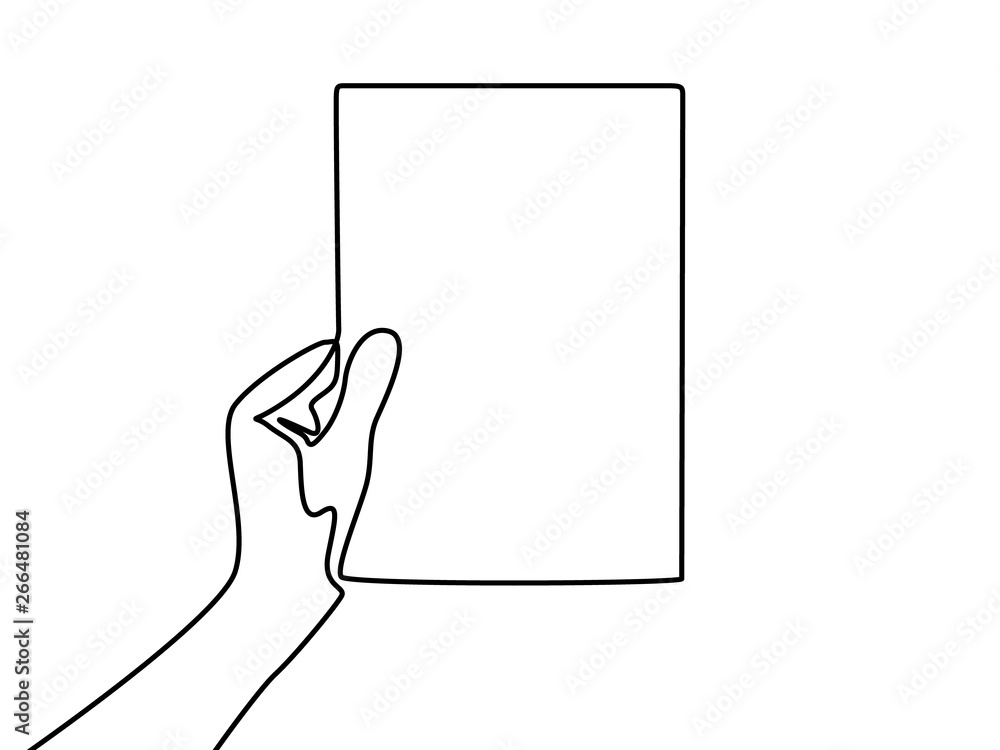 Continuous line drawing Hand holding a blank A4 sheet of paper. Stock ...