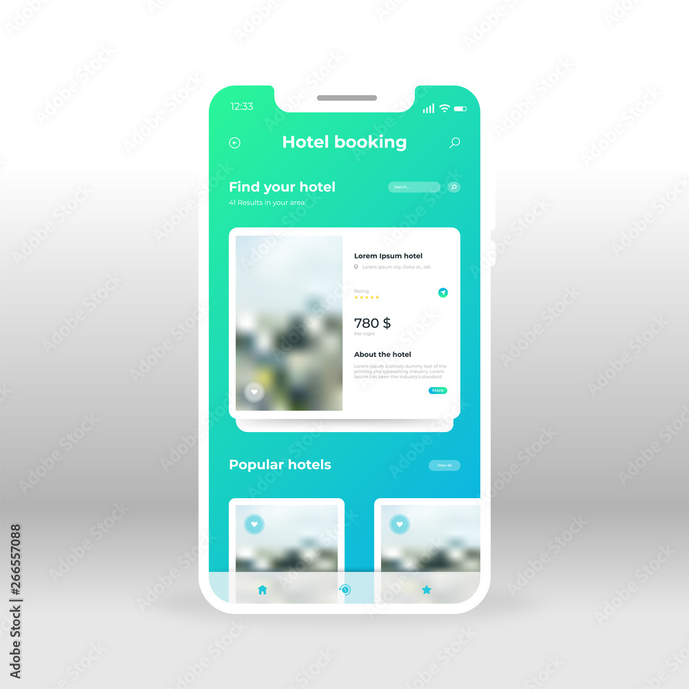 Green and blue gradient background Hotel Booking UI, UX, GUI screen for mobile apps design ...